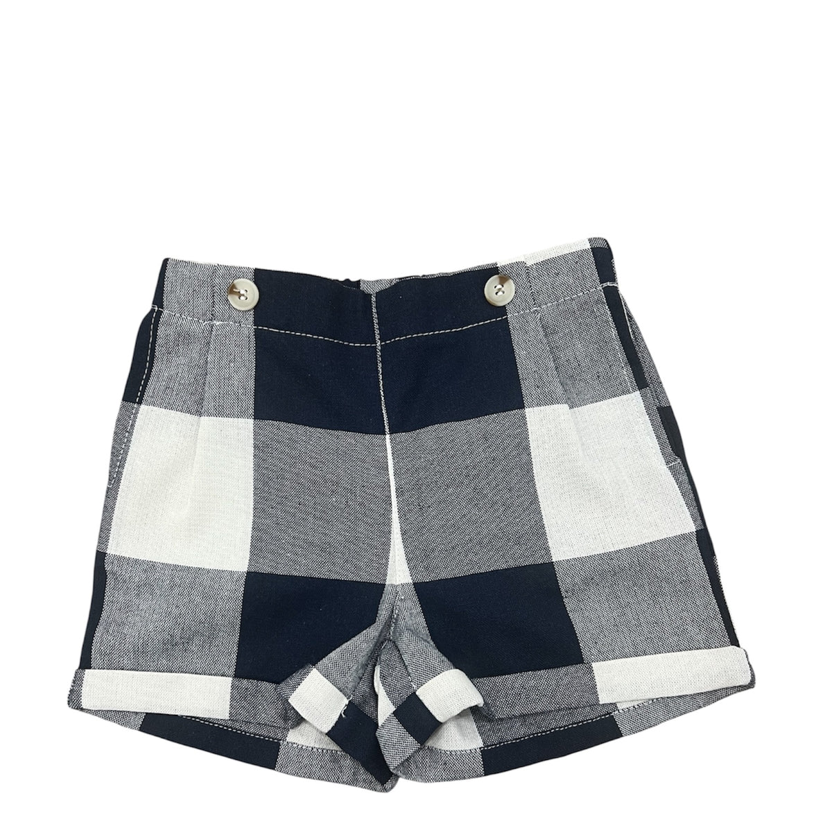 Noma Navy Huge Gingham Design Side Buttons Shorts – Buttons and Bows